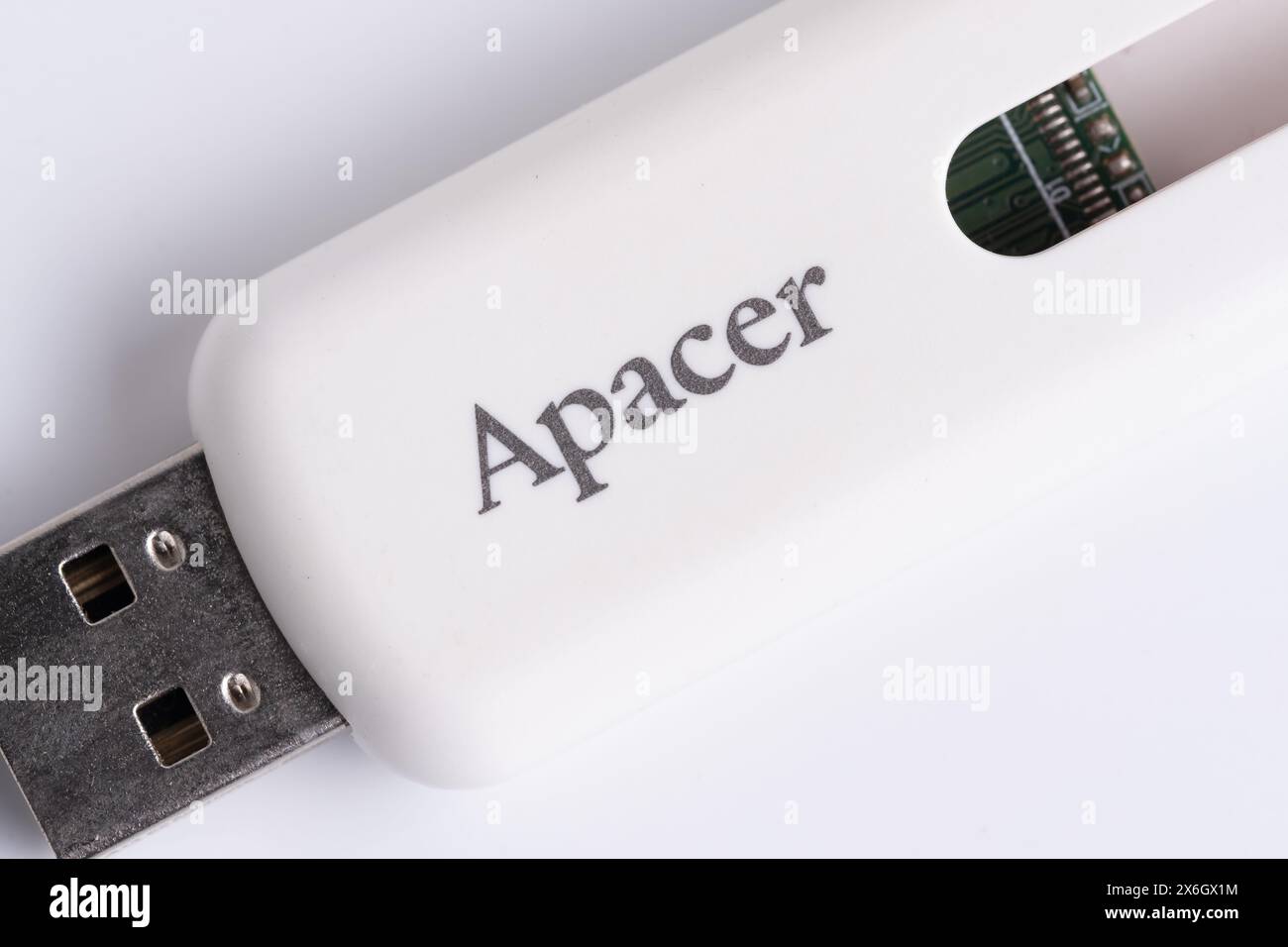 Kazakhstan May 15, 2024.Flash drive with apacer logo on white ...