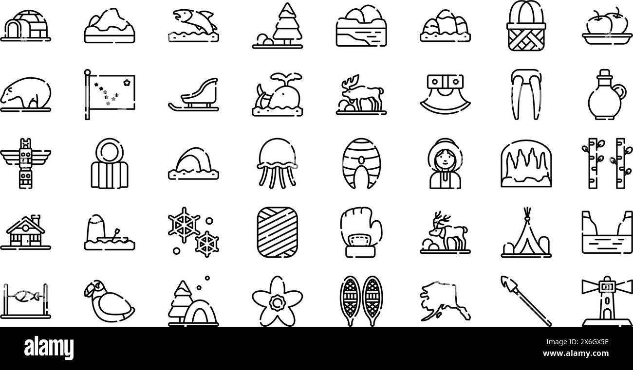 Alaska Icons collection is a vector illustration with editable stroke ...