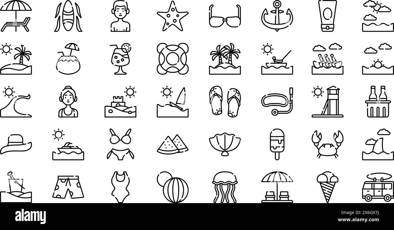 Beach Icons collection is a vector illustration with editable stroke ...