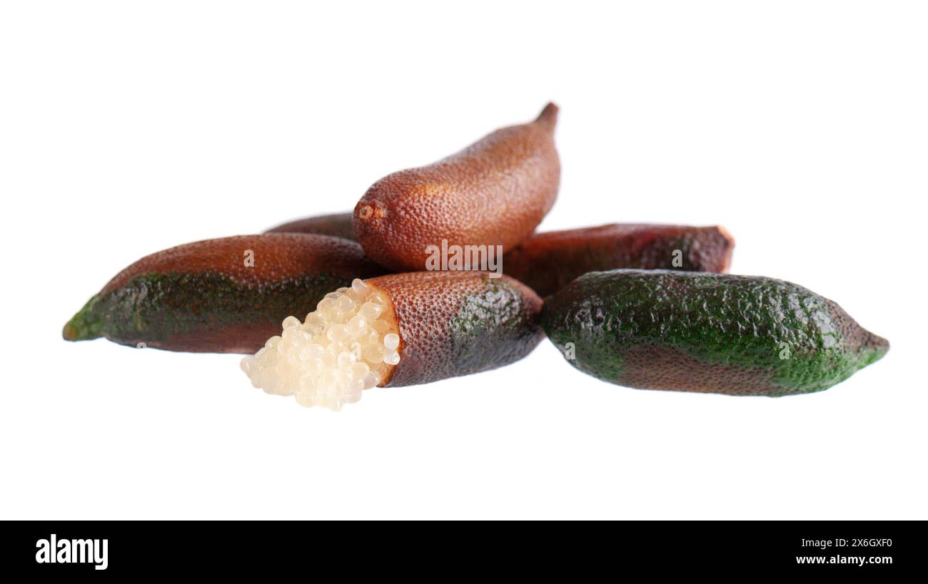 Fresh finger limes isolated on white background. Caviar lime. Fruits ...
