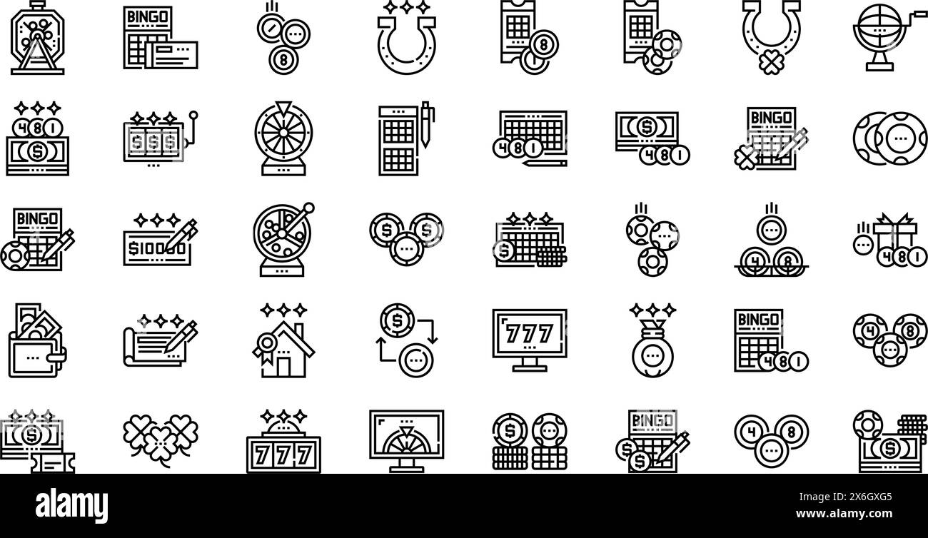 Lottery Icons collection is a vector illustration with editable stroke ...