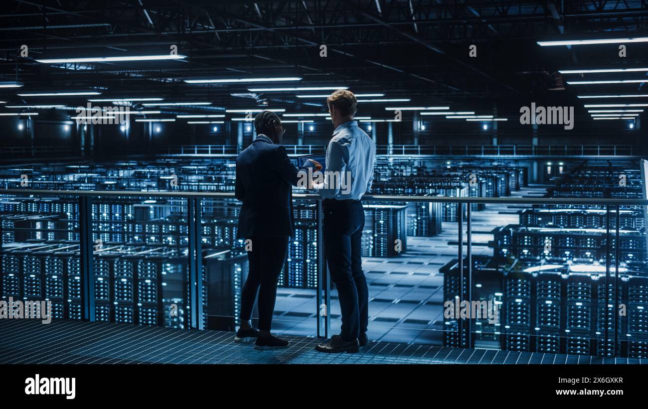 Data Center Male IT Specialist and Female e-Business Enrepreneur Talk ...