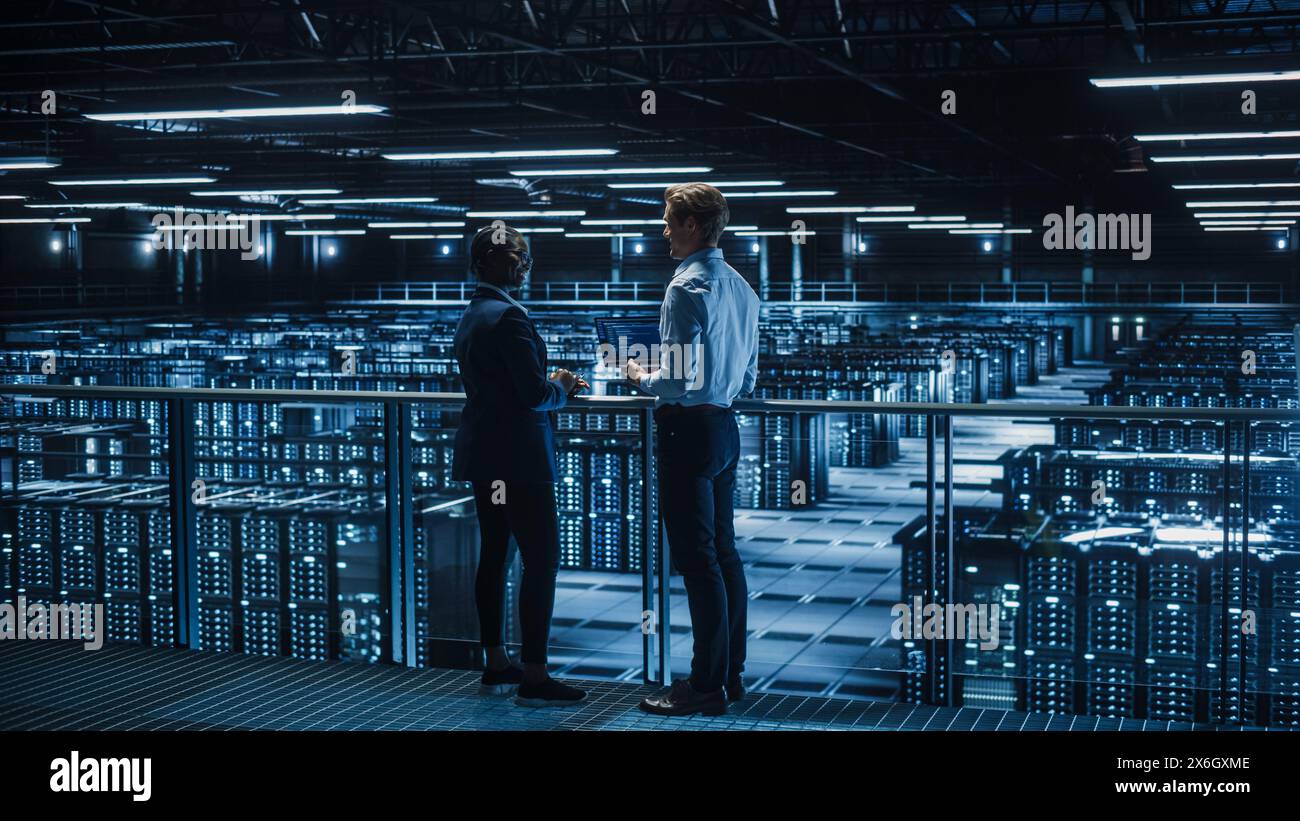 Data Center Male IT Specialist and Female e-Business Enrepreneur Talk ...