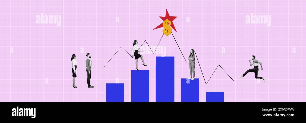 Creative trend collage of teamwork graph stairs achieve earning money ...