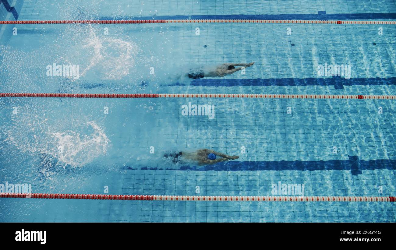 Swim Race: Two Professional Swimmers Dive in Swimming Pool, Swimming ...