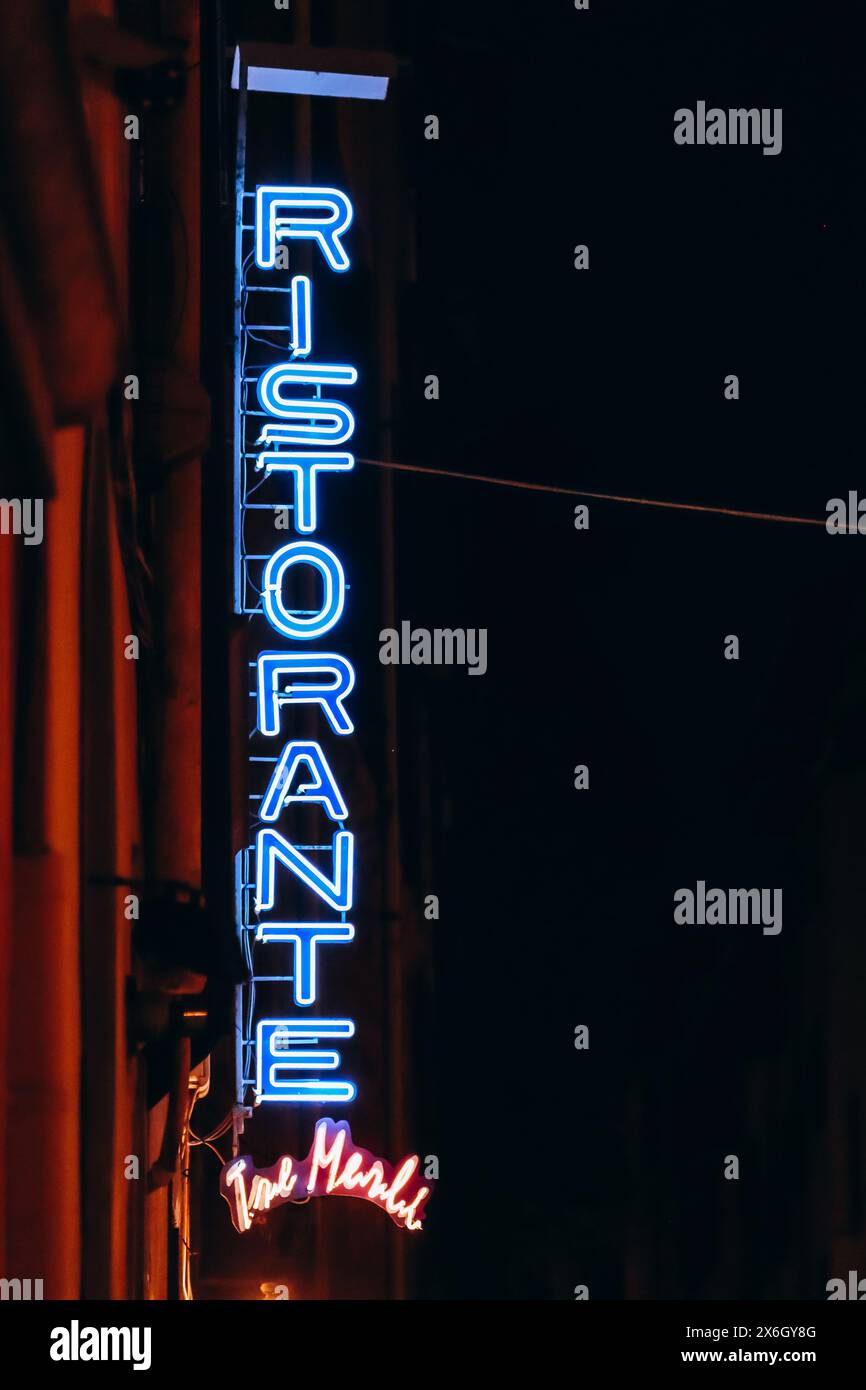 Florence, Italy - 29 December, 2023: Restaurant neon sign in Florence ...
