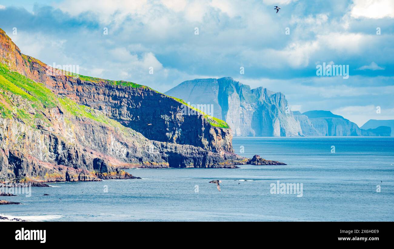 Mykines, Faroe Islands. Panoramic view of Mykines island, bird watching ...