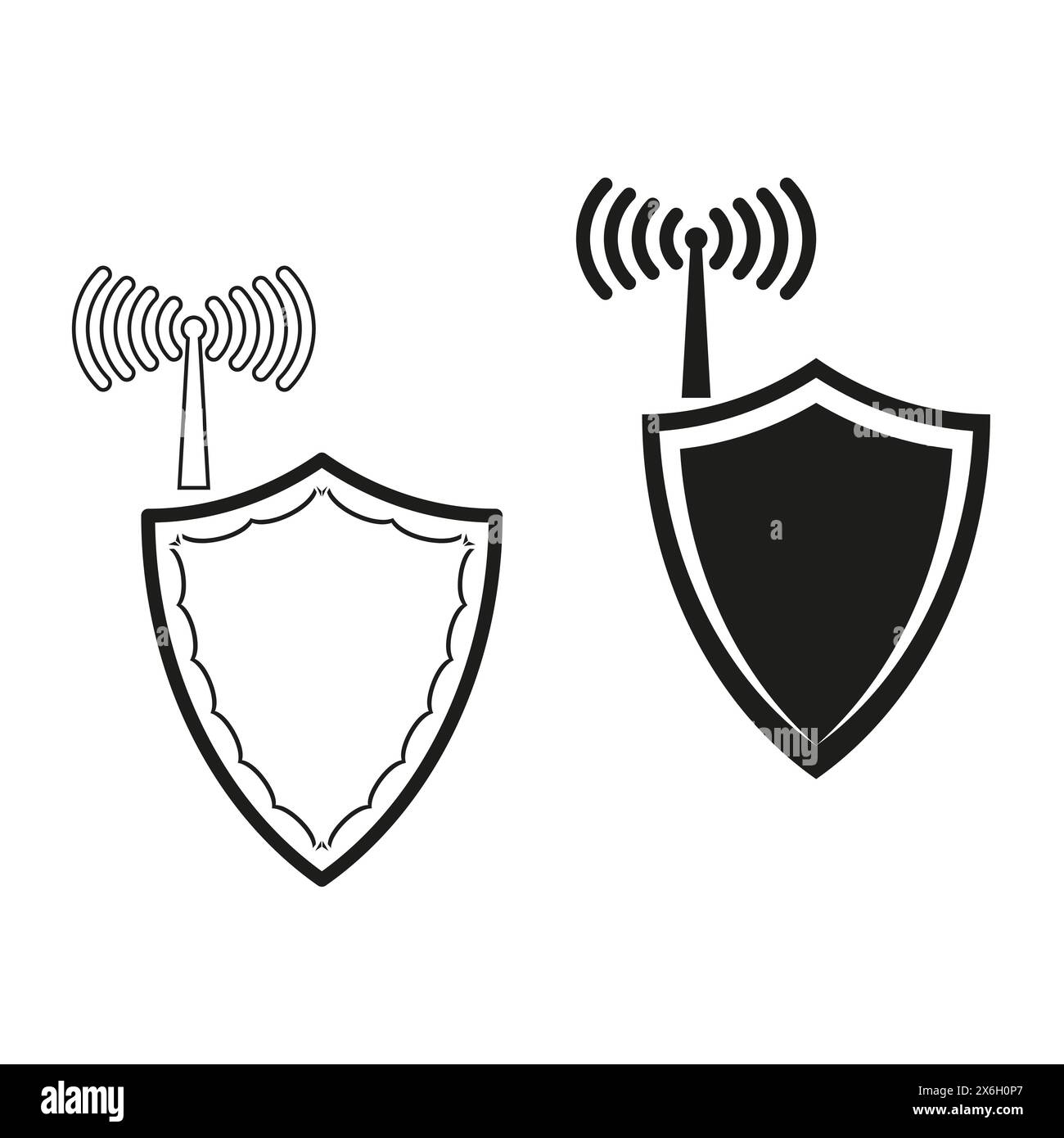 Wireless signal and shield icons vector. WiFi security concept ...