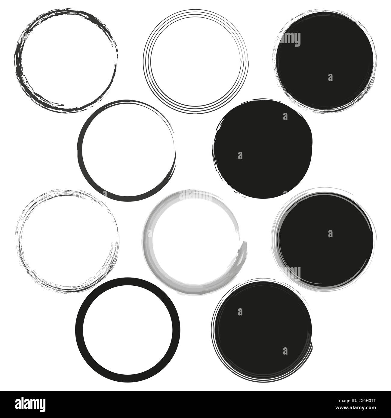 Assorted circle brush strokes set. Abstract round shapes Vector collection. Grunge circle ...