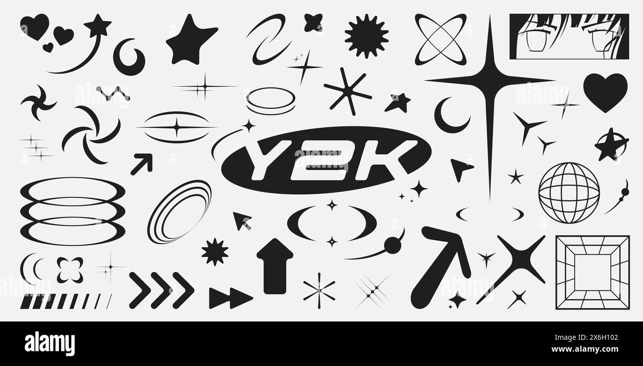 Y2K aesthetics. 2000s vector abstract shapes and objects Stock Vector ...
