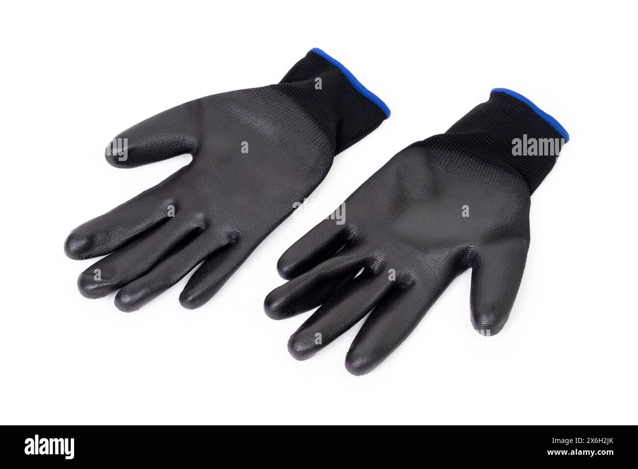Top view of a pair of black PU gloves isolated on white background ...