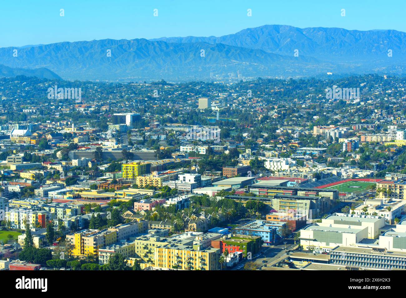 Bird's-eye perspective of a vibrant Los Angeles neighborhood set ...