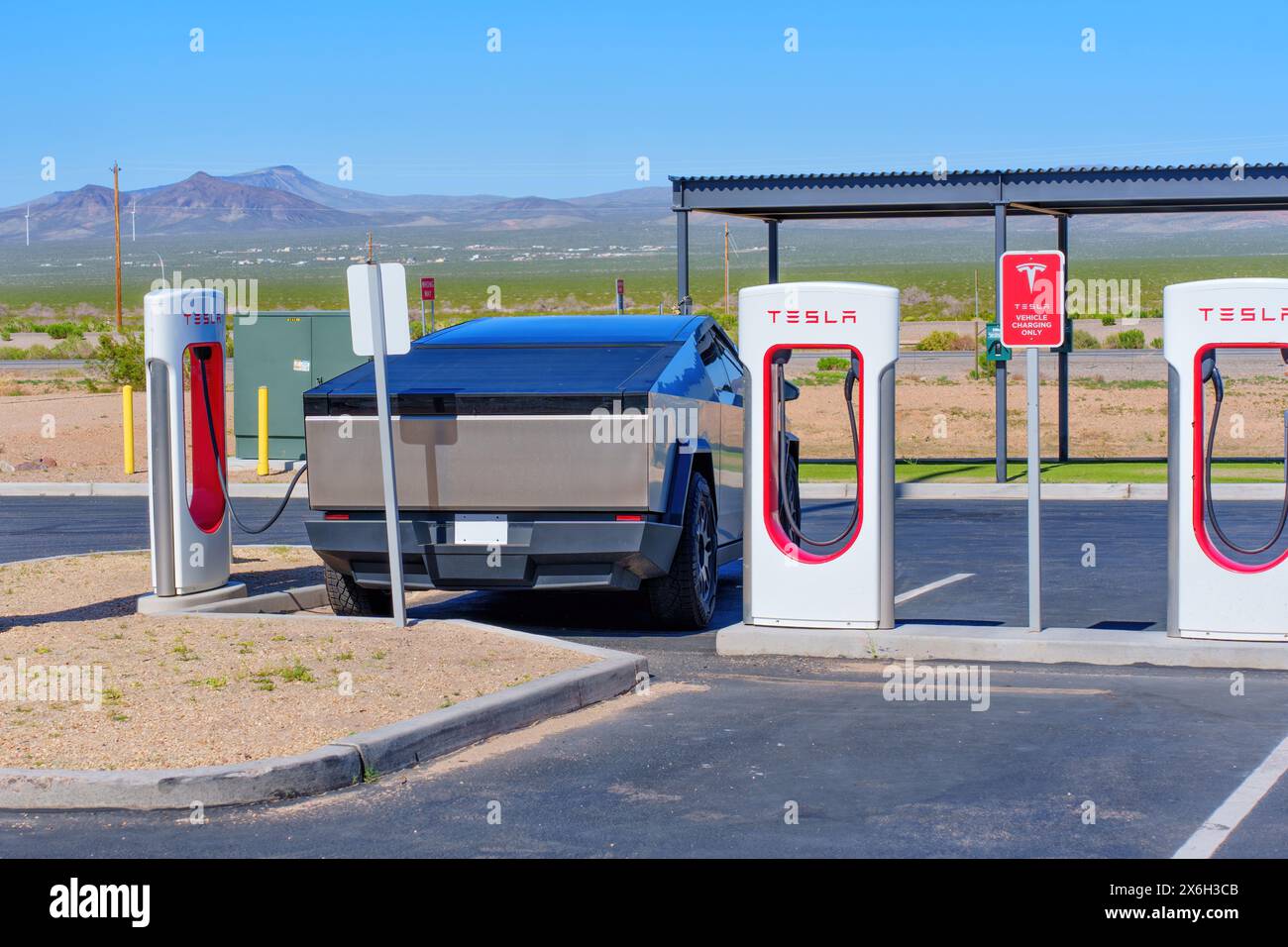 White Hills, Arizona - April 14, 2024: Charging Tesla Cybertruck at a ...