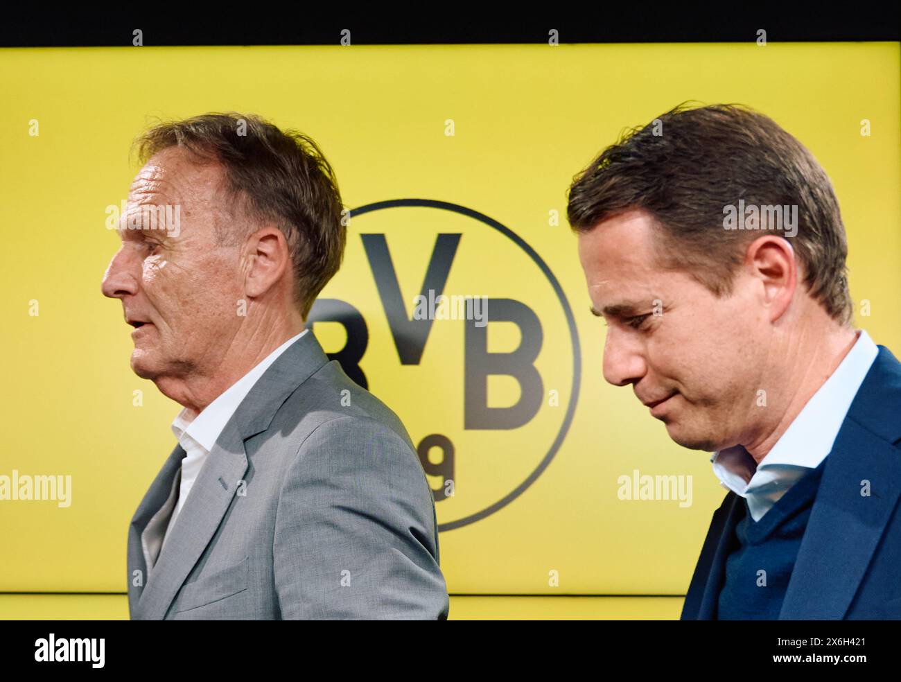 Dortmund, Germany. 15th May, 2024. Lars Ricken (r) attends a Borussia ...