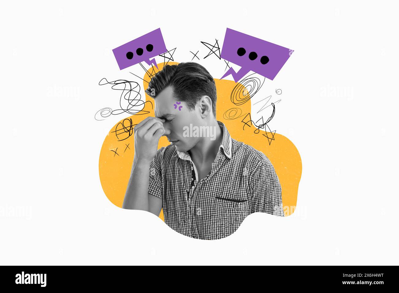 Creative collage picture young man mind mess depression migraine ...