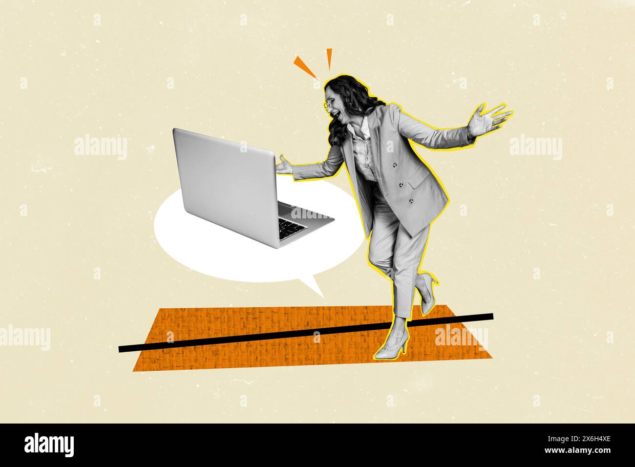 Creative picture collage mature angry businesswoman boss workspace ...