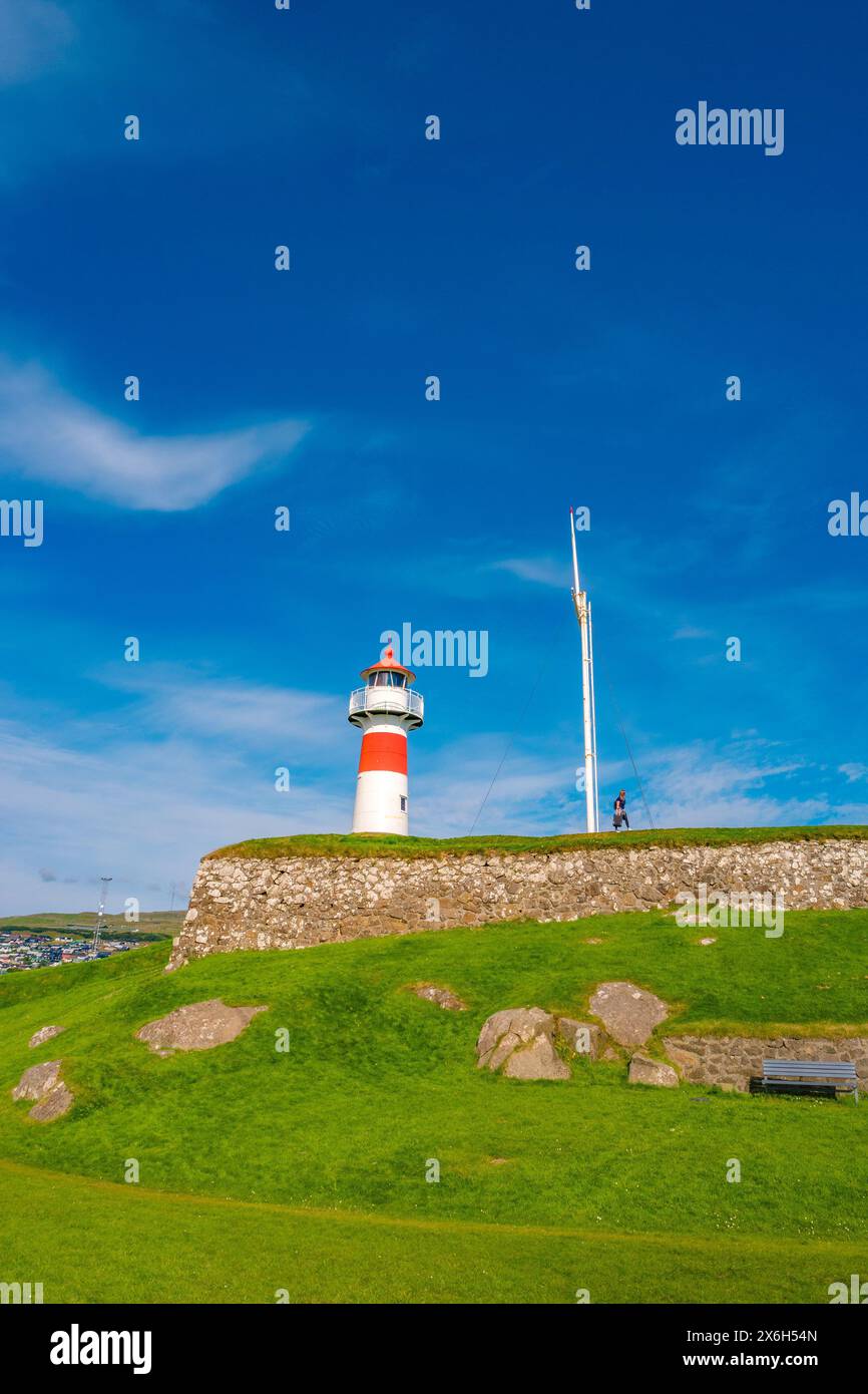 Torshavn, Faroe Islands, Lighthouse in the modern capital Torshavn of ...