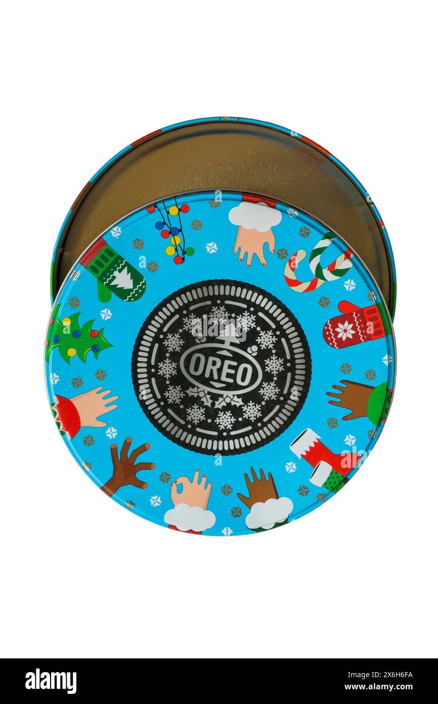 empty festive tin of Oreo biscuits of assortment of Oreo biscuits ...