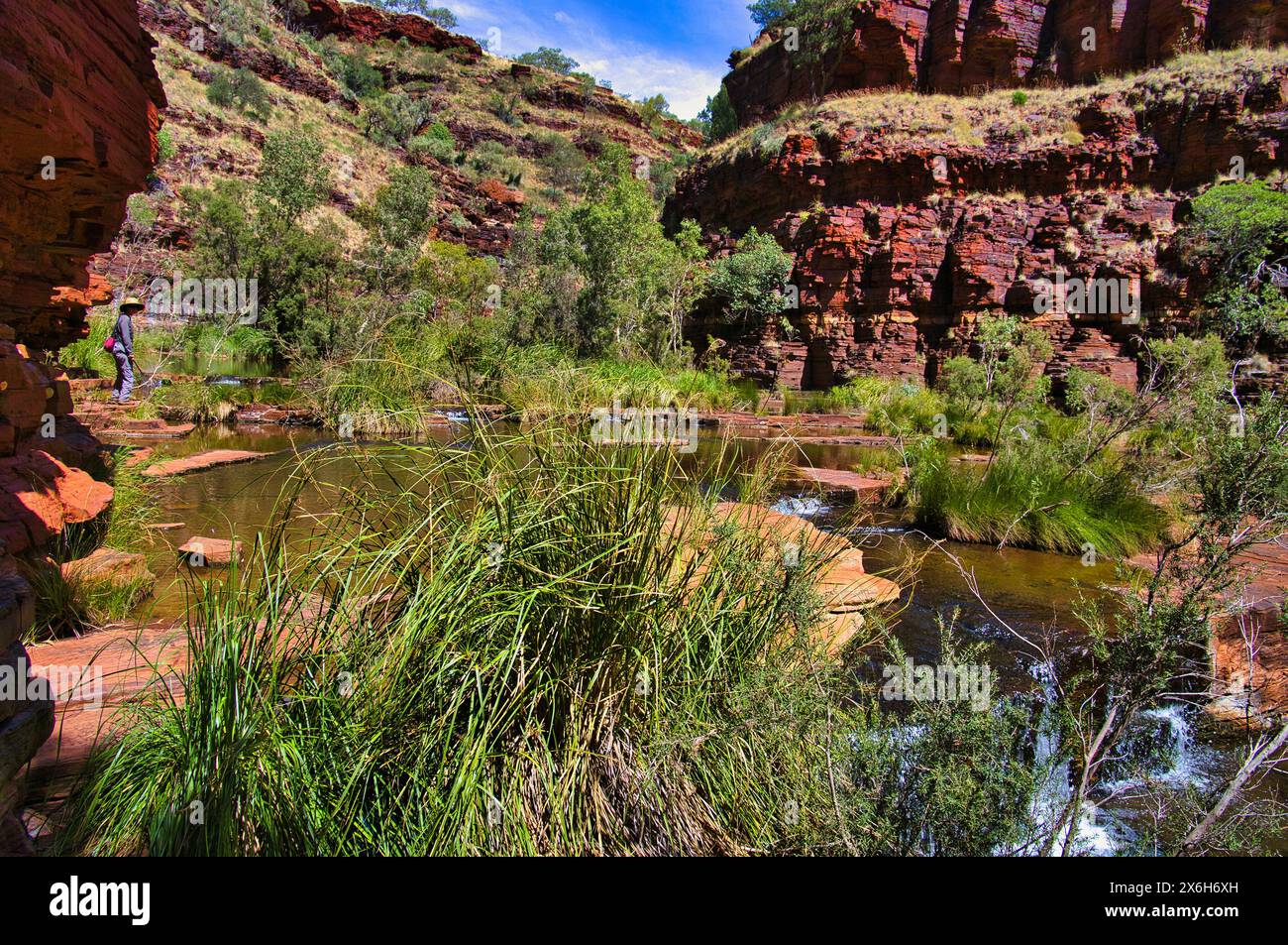 Landscape with red banded ironstone formations, clear pools, cascades ...