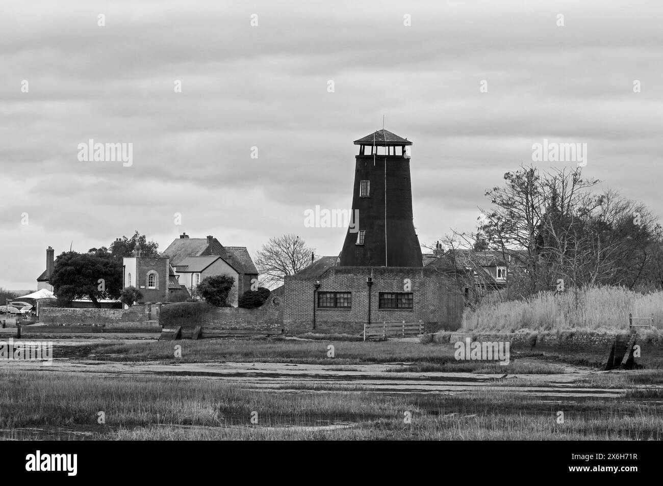 The Royal Oak public house and Langstone Mill on the shoreline at the ...