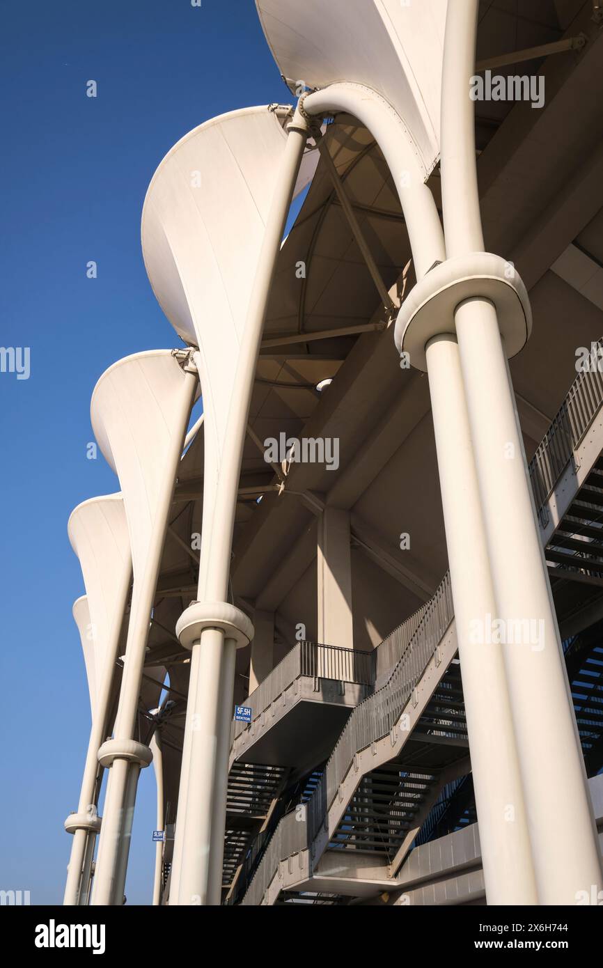 Exterior view of the curvy, white, fabric, textile design. At the ...