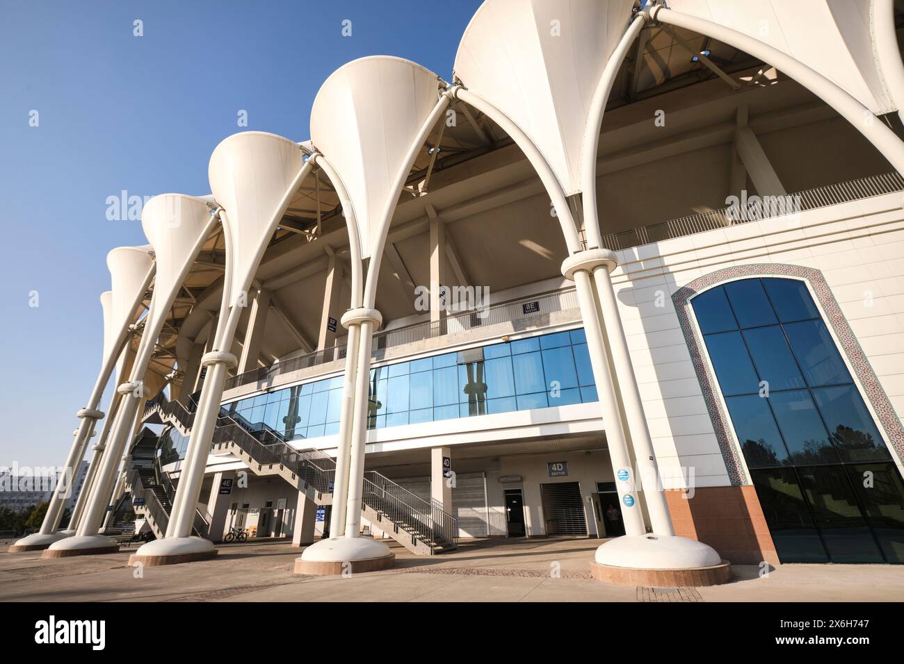 Exterior view of the curvy, white, fabric, textile design. At the ...