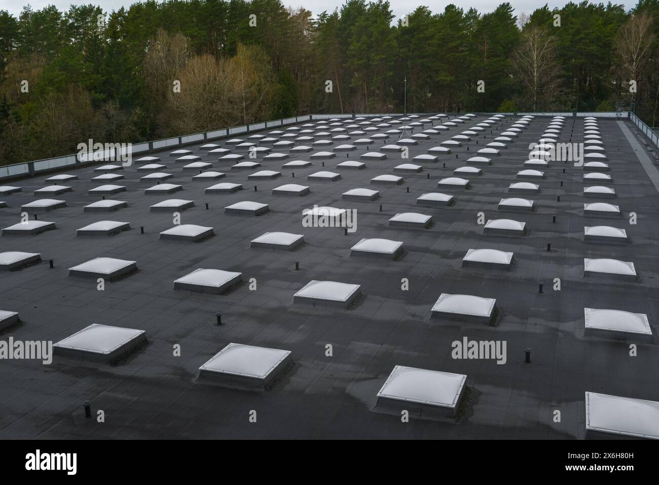 Top view of a modern roof with natural light. Skylights. Energy ...
