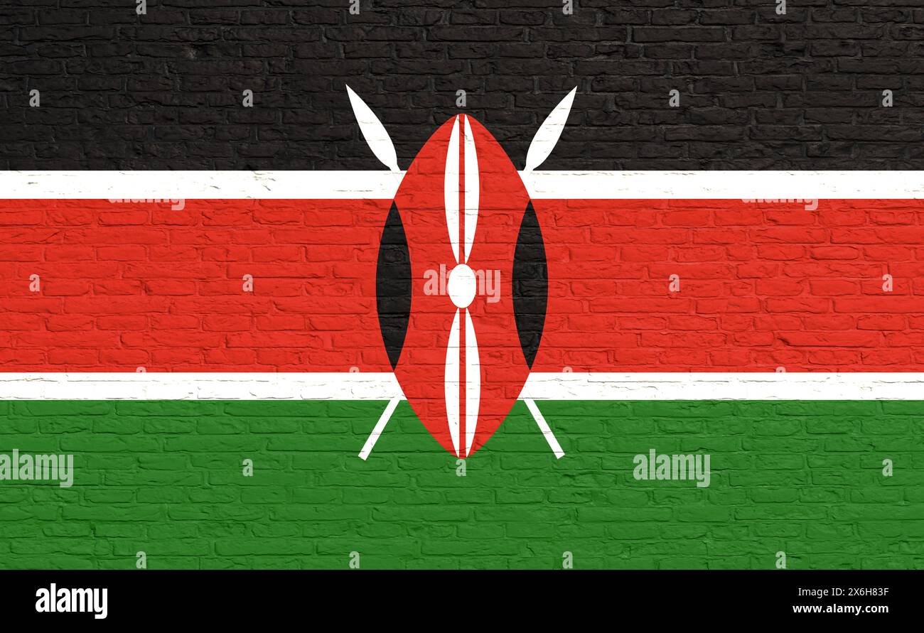 Kenya flag colors painted on a brick wall. Kenya flag colors painted on ...