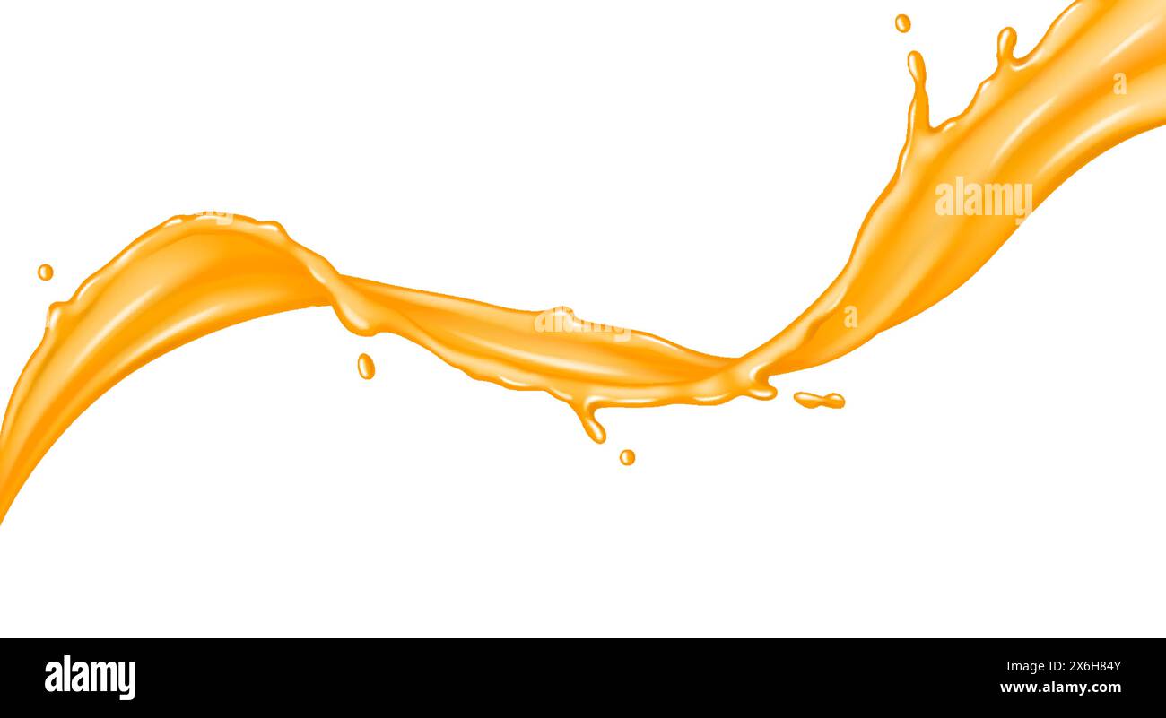 Fruit juice flying strip realistic vector illustration. Fresh organic ...