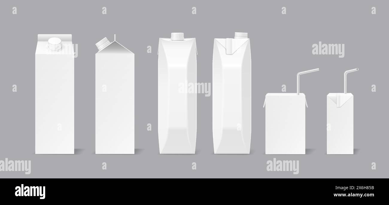 Blank drink packs of different sizes realistic vector illustration set ...