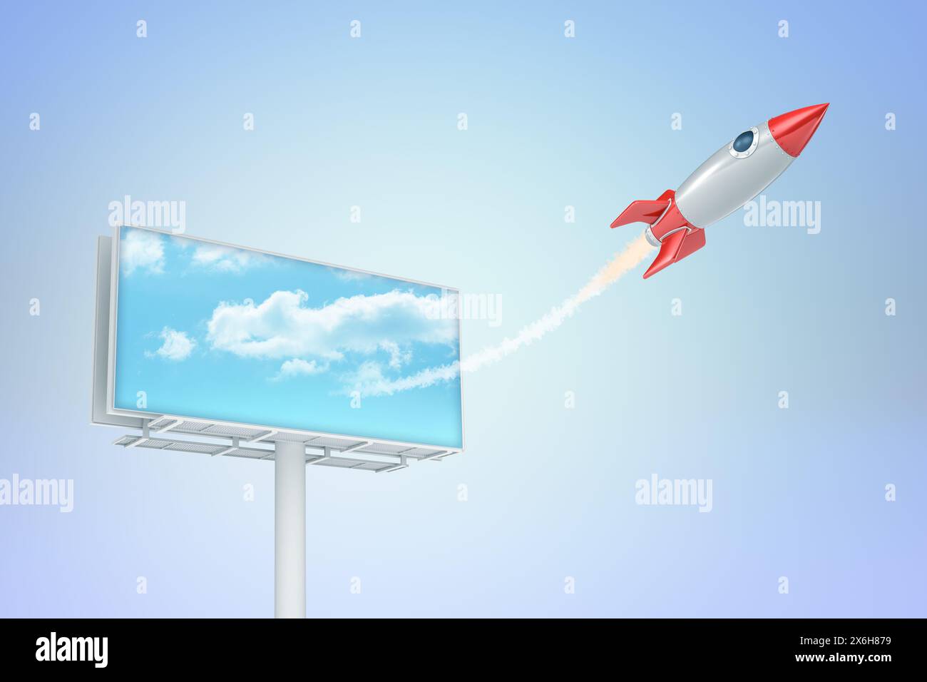 Rocket launch concept from advertising billboard Stock Photo - Alamy