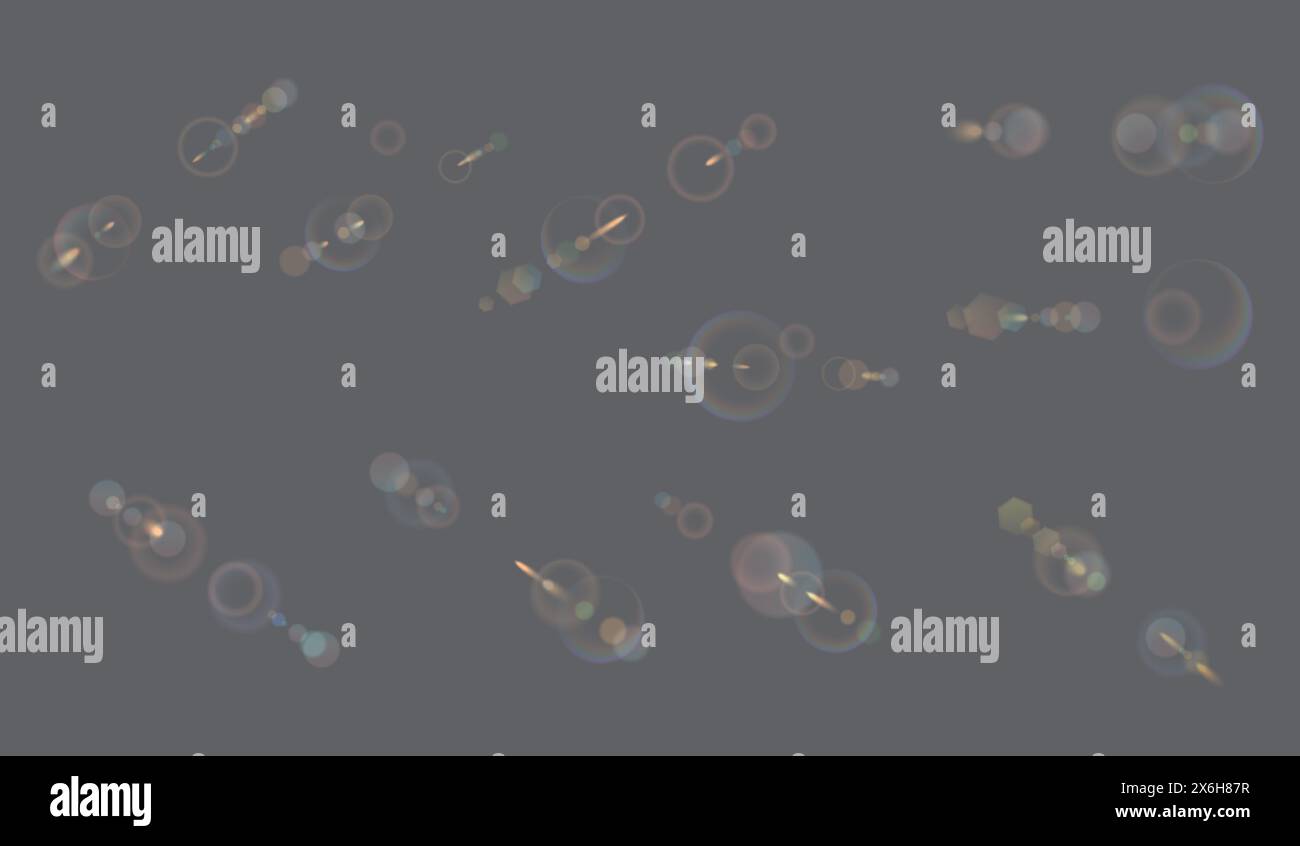 Bright sunlight glaring elements realistic vector illustration set ...