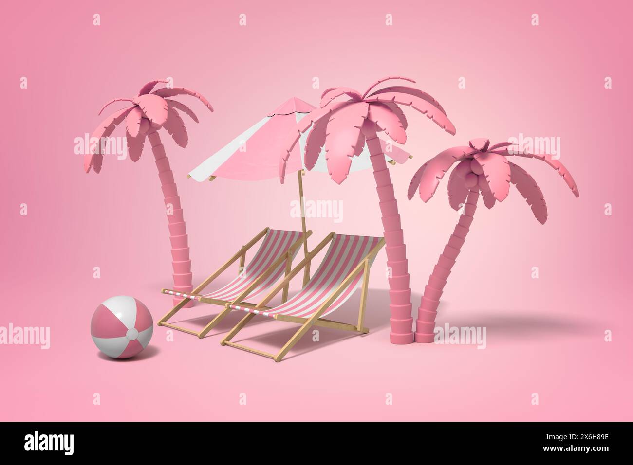 Tropical beach setup with pink palm trees Stock Photo - Alamy