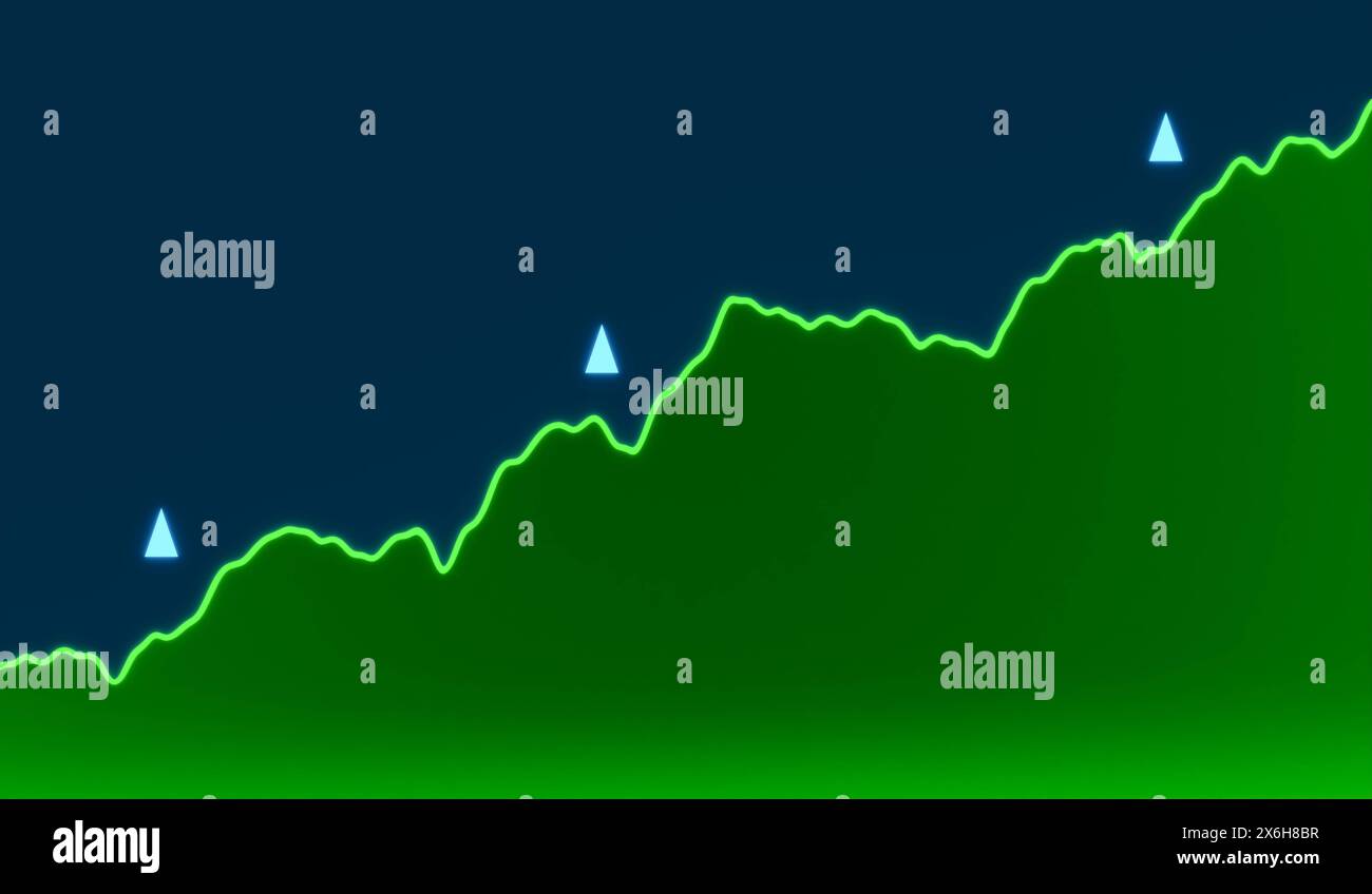 Rising green chart with blue arrows. Rising green chart with blue ...
