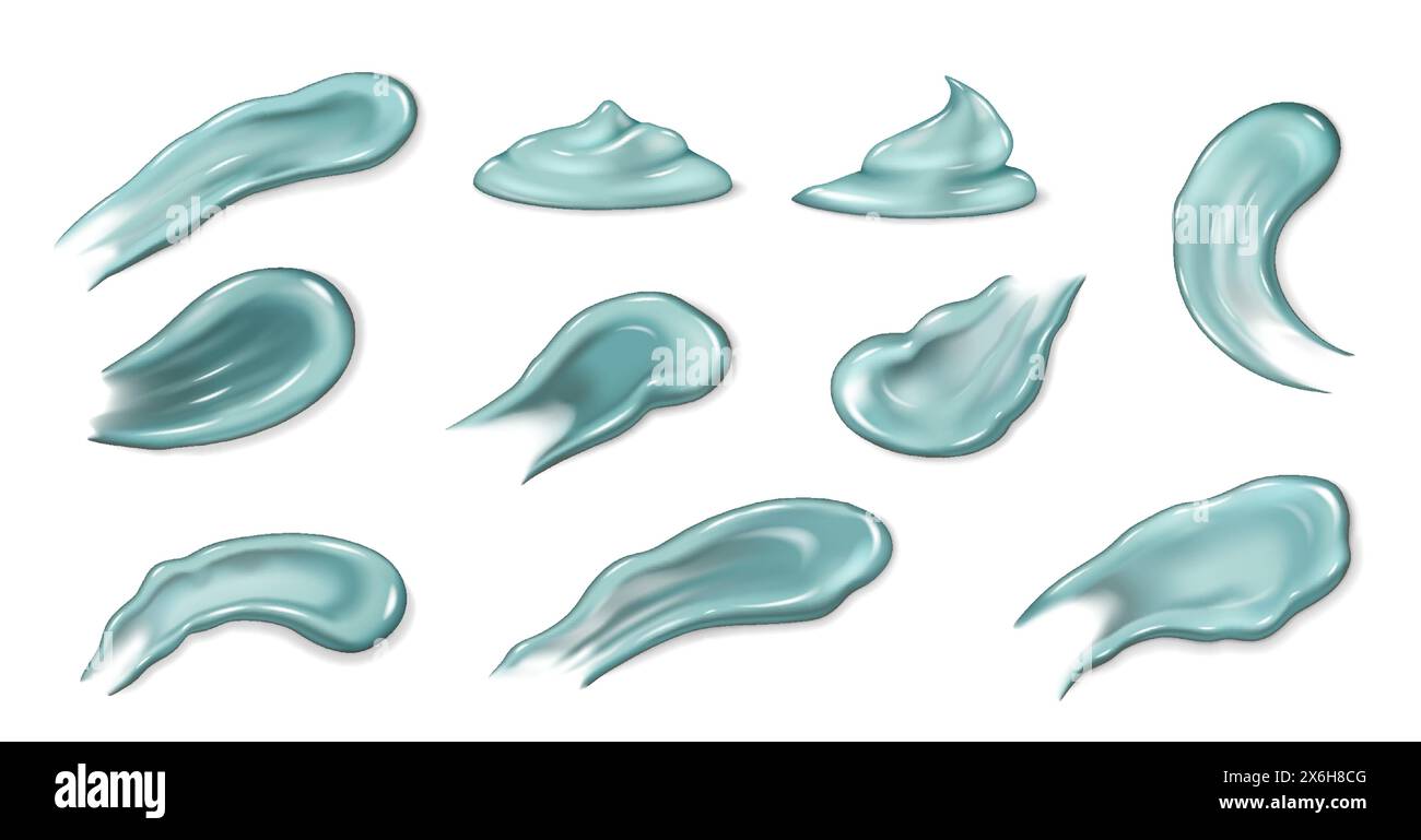 Blue cream smear set. Natural moisturizing gel for skin care. Realistic ...