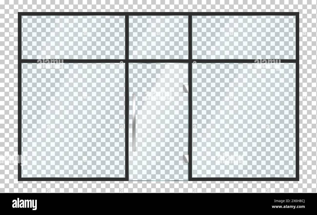 Glass office facade with entrance realistic vector illustration ...