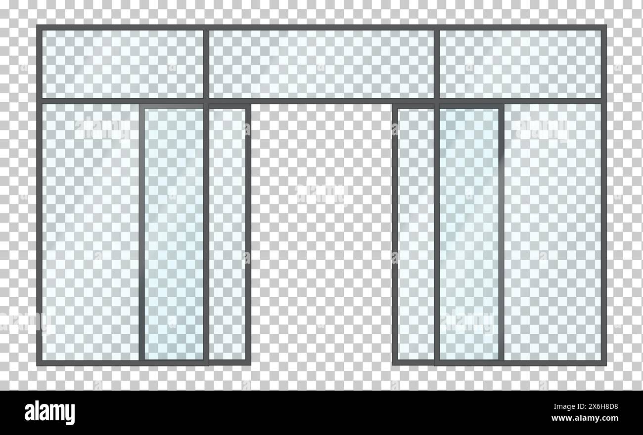 Glass window case of store facade with open door realistic vector ...