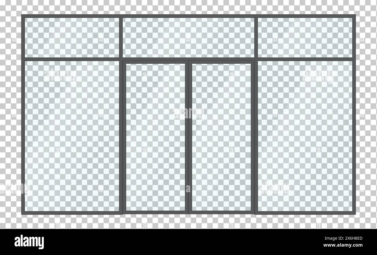 Glass office facade with entrance realistic vector illustration ...