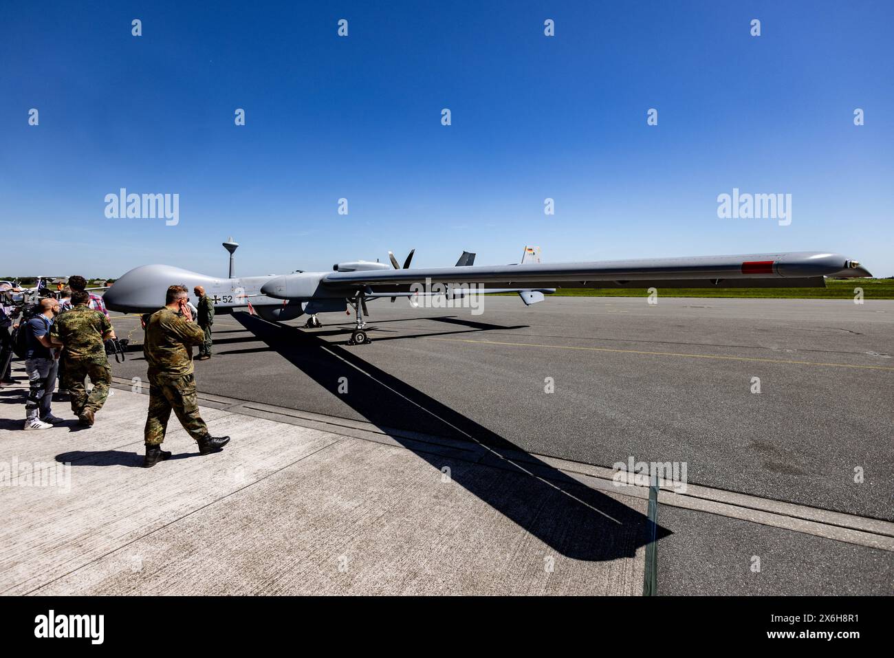 Jagel, Germany. 15th May, 2024. A Bundeswehr German Heron TP drone is ...