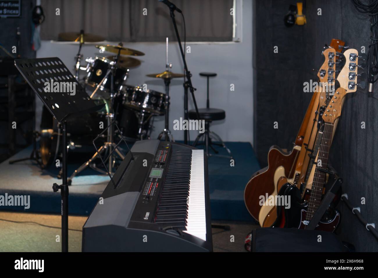 Electric piano in the recording studio against the background of ...