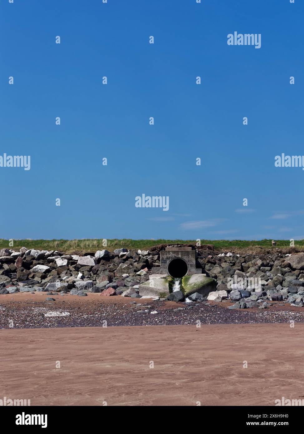 A water drain at Elliot Beach near to Arbroath, allowing the rainfall ...