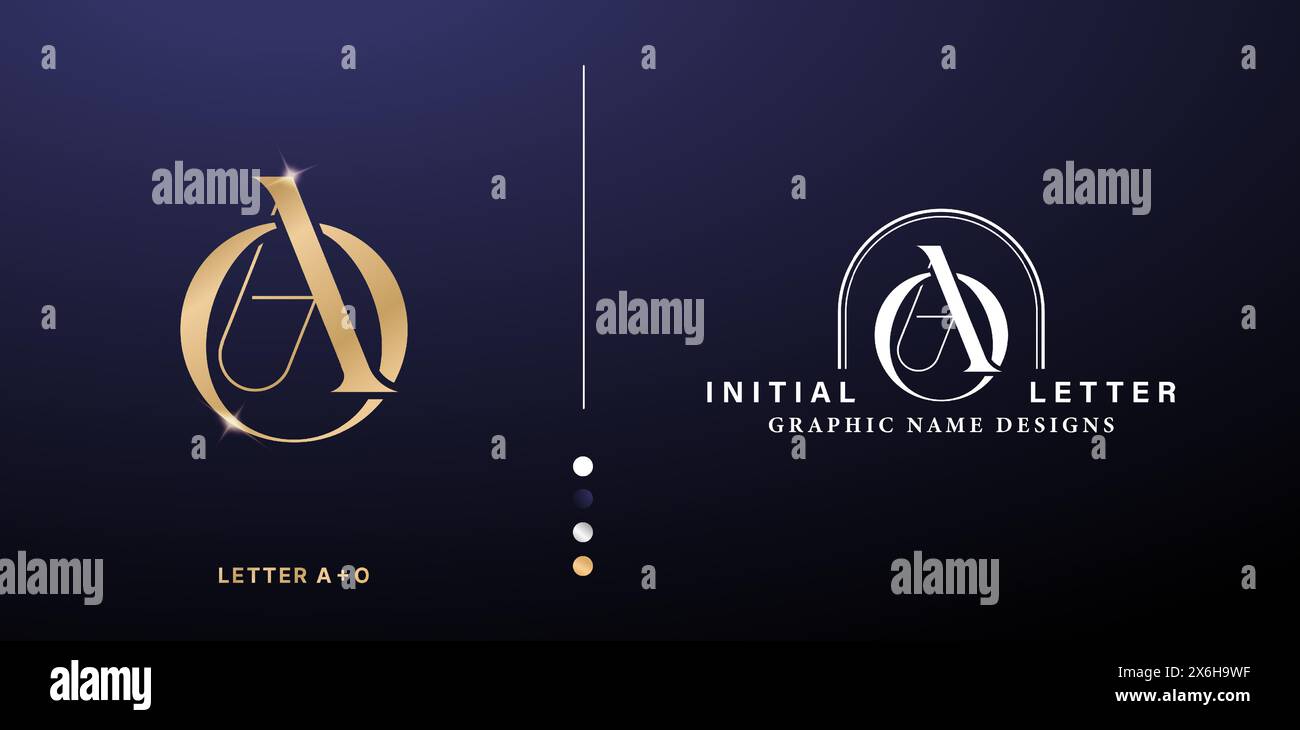 AO elegant monogram letter logo design. luxury gold letters with silver ...