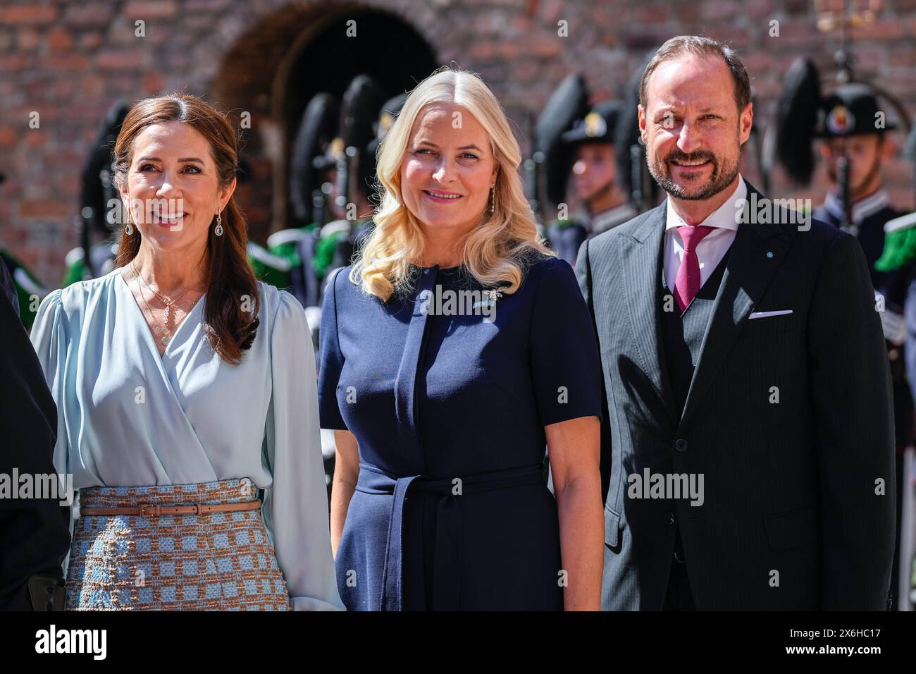 Oslo 20240515.Queen Mary of Denmark, Crown Princess Mette-Marit and Crown Prince Haakon outside ...
