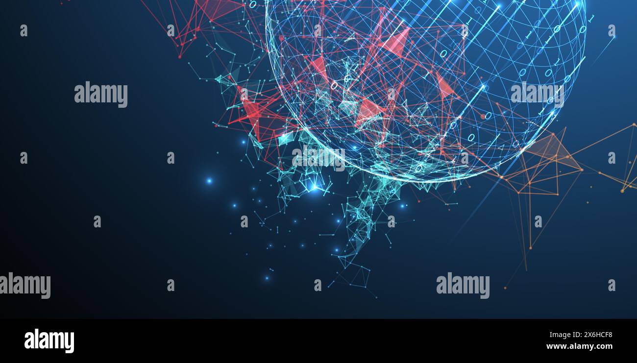 Big data numeric Sphere theme with connected lines in technology style ...