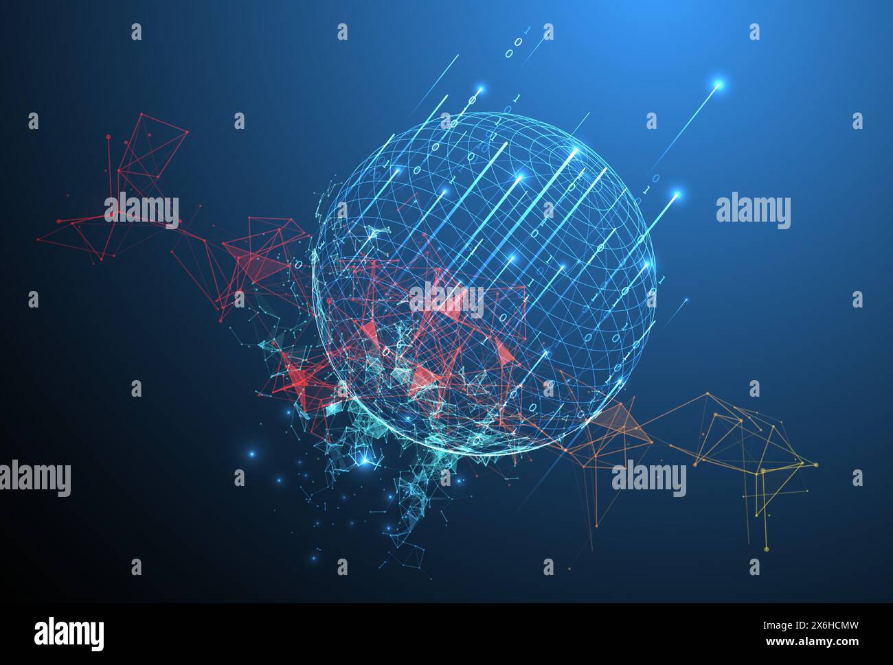 Big data numeric Sphere theme with connected lines in technology style ...