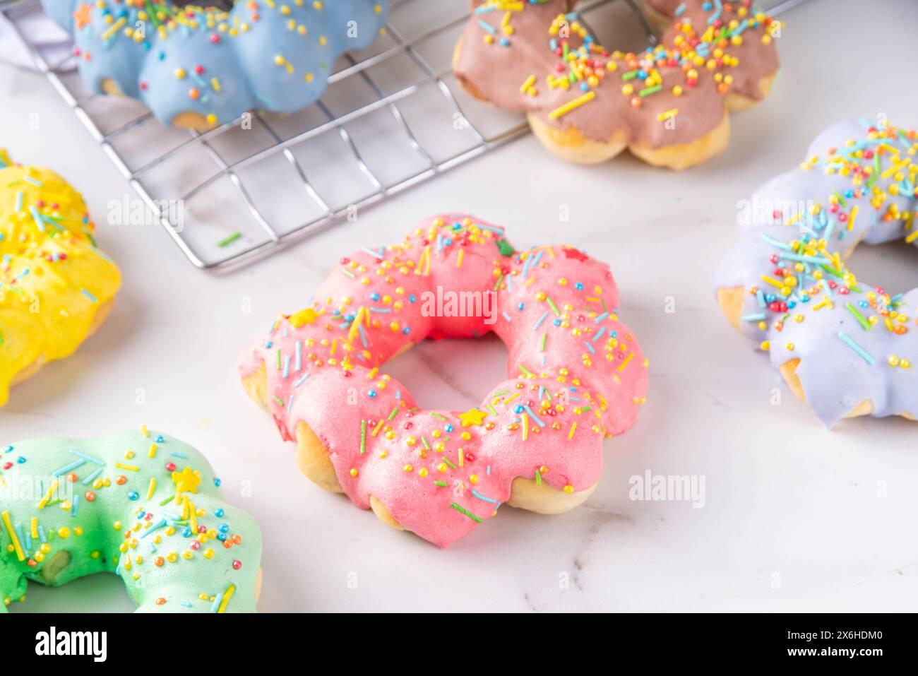 Asian trendy mochi donuts dessert. Sweet colorful mochi donuts baked ...