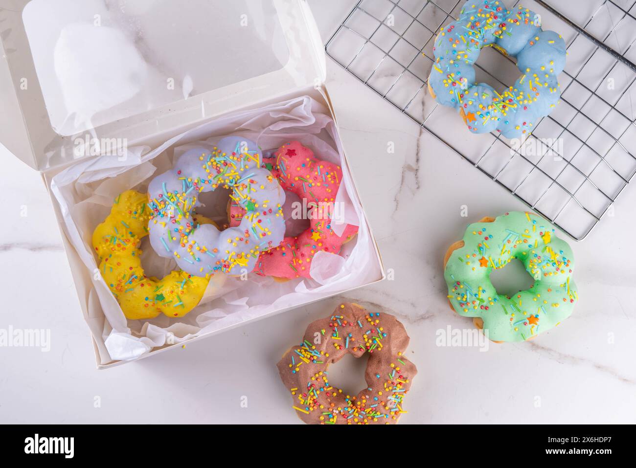 Asian trendy mochi donuts dessert. Sweet colorful mochi donuts baked ...