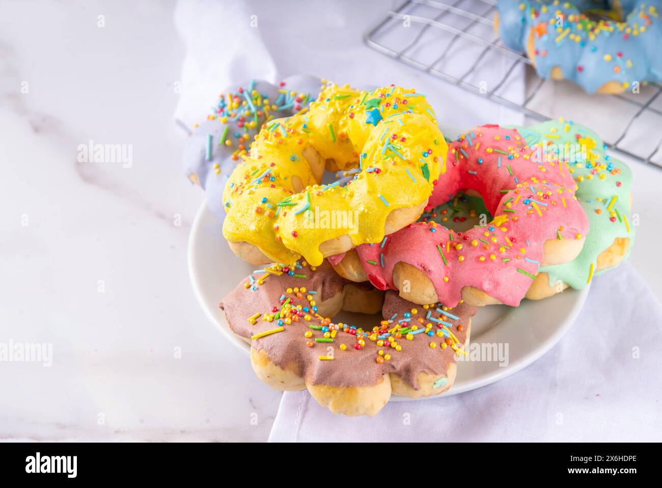 Asian trendy mochi donuts dessert. Sweet colorful mochi donuts baked ...
