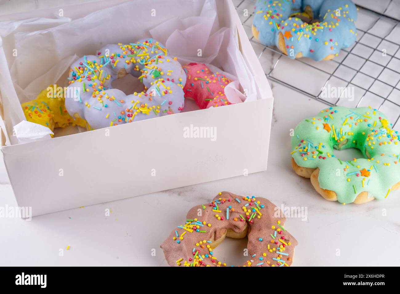 Asian trendy mochi donuts dessert. Sweet colorful mochi donuts baked ...