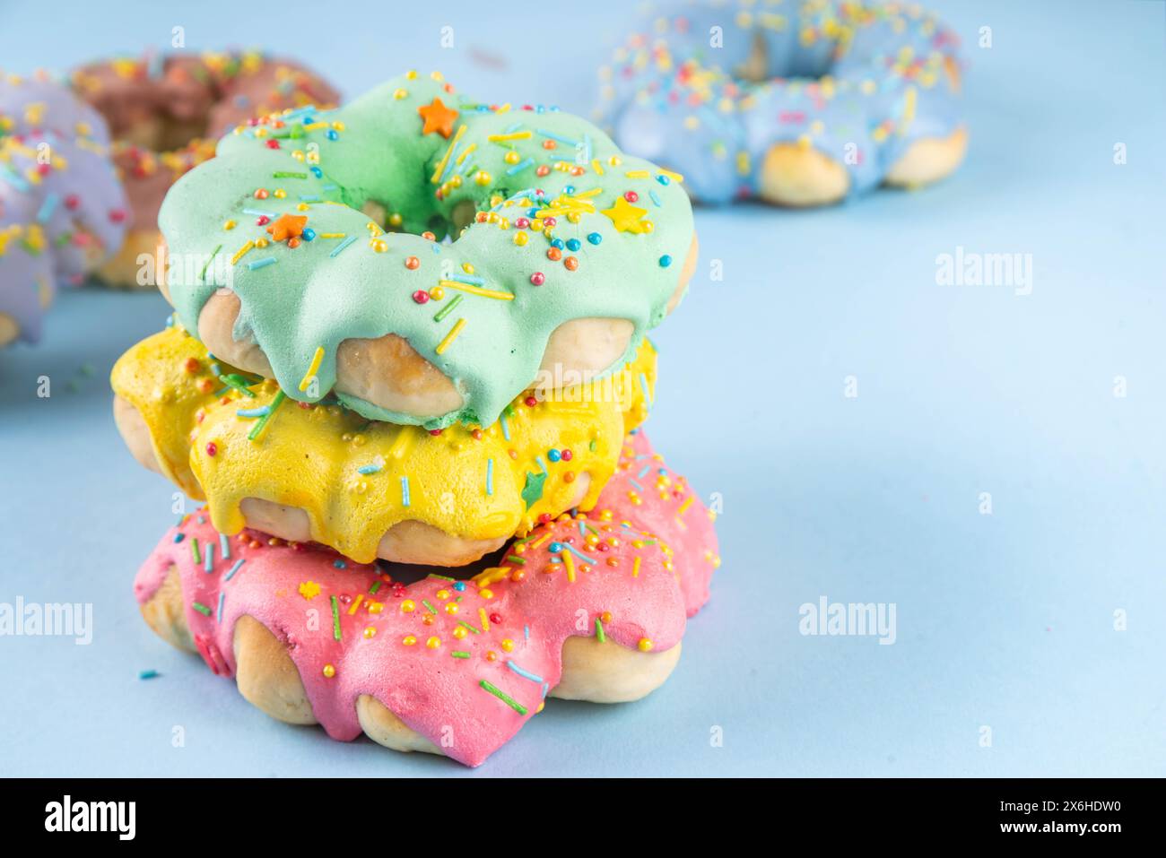 Asian trendy mochi donuts dessert. Sweet colorful mochi donuts baked ...
